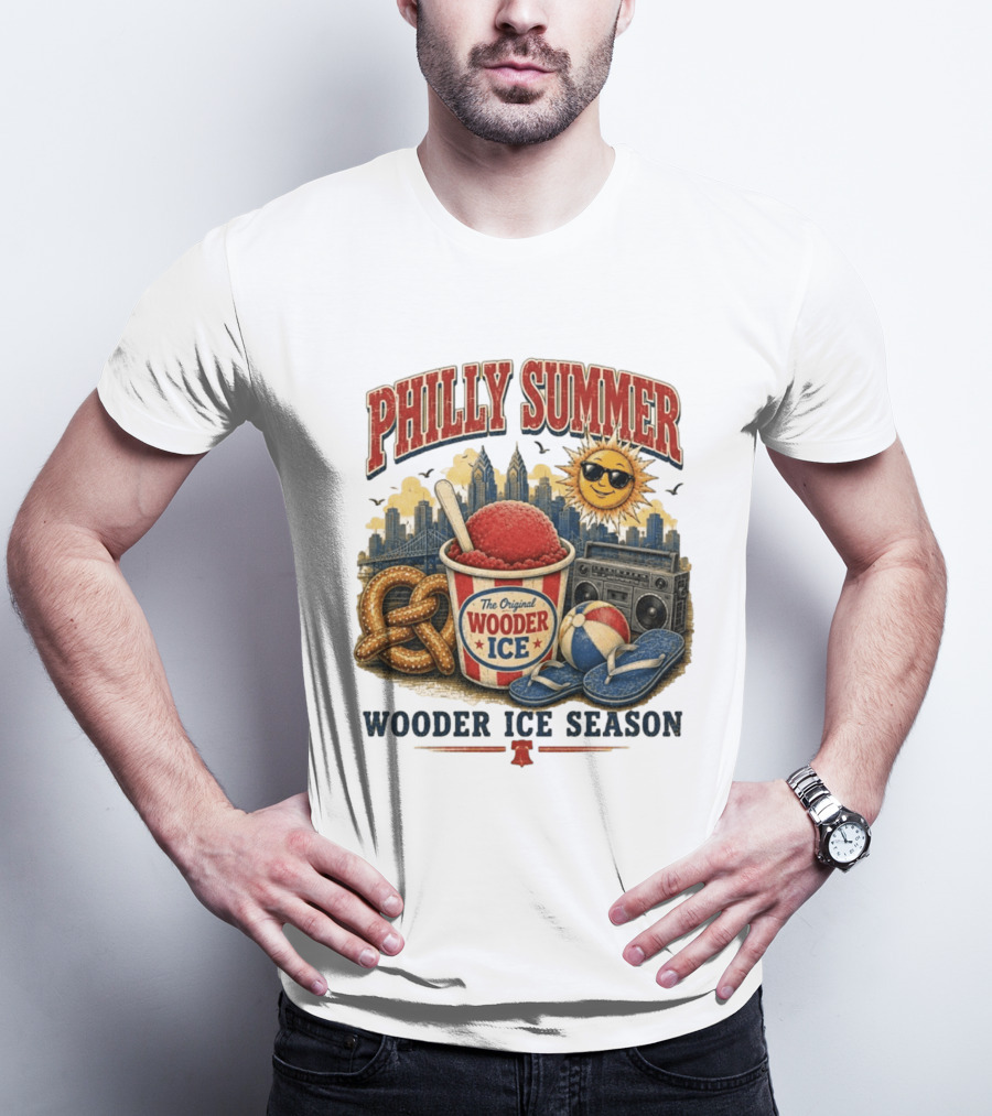 Philly Summer Wooder Ice Season With Pretzel Boombox And Sunglasses Sun T-Shirt