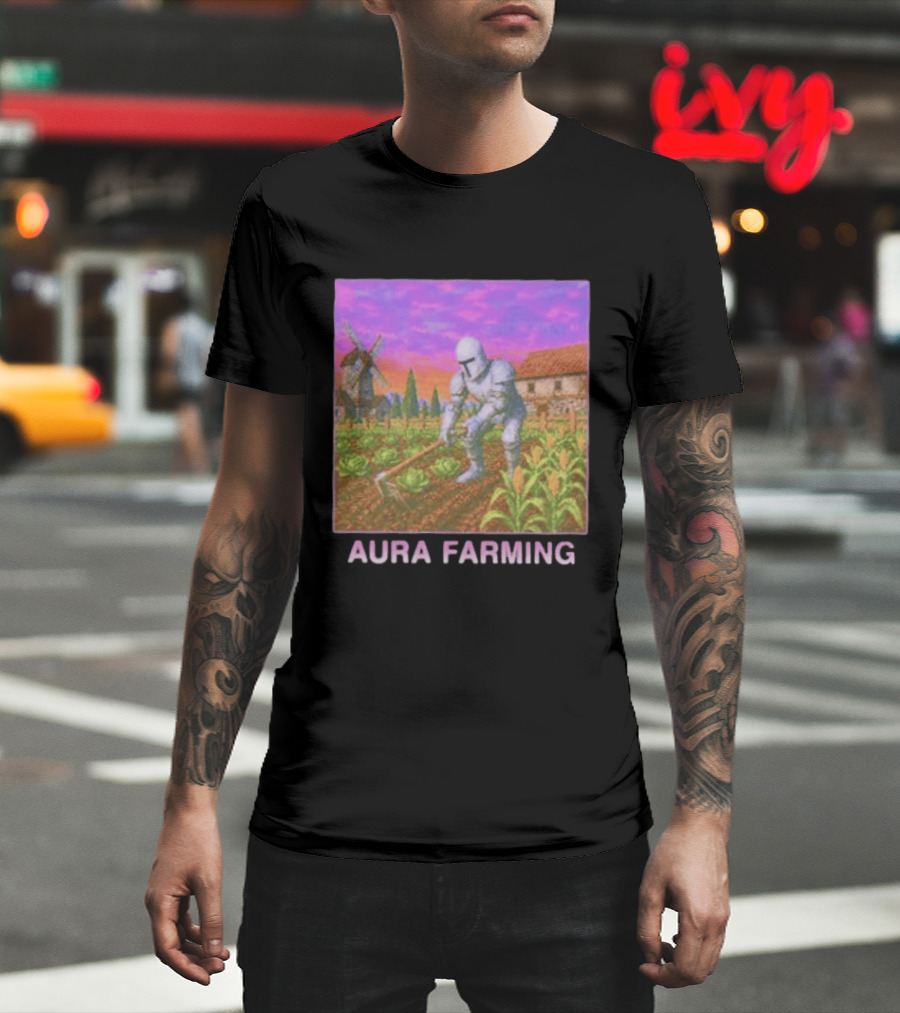Aura Farming Knight Medieval Meme Windmill Crops Cabbage Garden T-Shirt