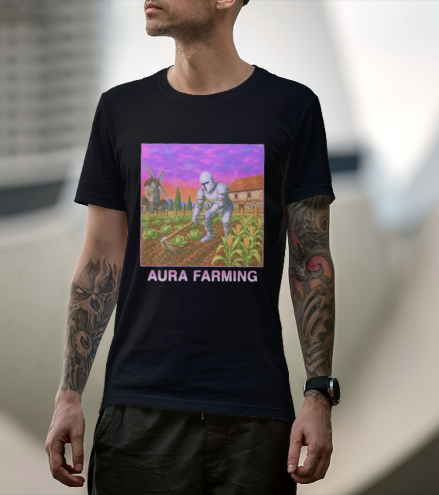 Aura Farming Knight Medieval Meme Windmill Crops Cabbage Garden T-Shirt