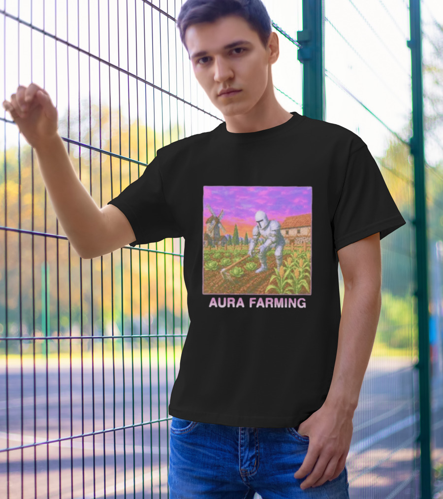 Aura Farming Knight Medieval Meme Windmill Crops Cabbage Garden T-Shirt