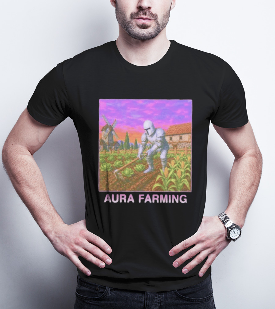 Aura Farming Knight Medieval Meme Windmill Crops Cabbage Garden T-Shirt