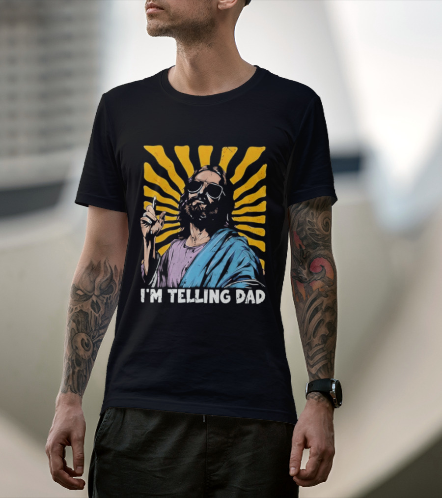 Jesus Wearing Sunglasses I'm Telling Dad Radiant T-Shirt