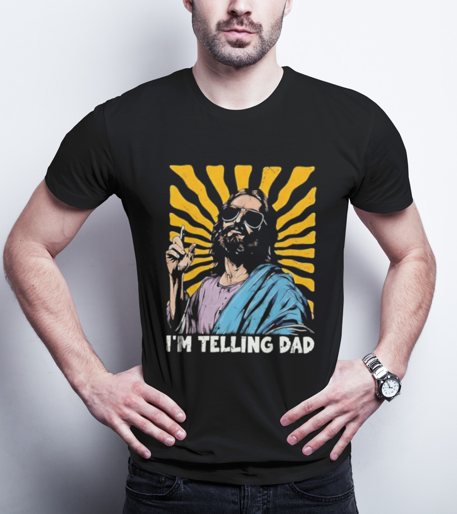 Jesus Wearing Sunglasses I'm Telling Dad Radiant T-Shirt