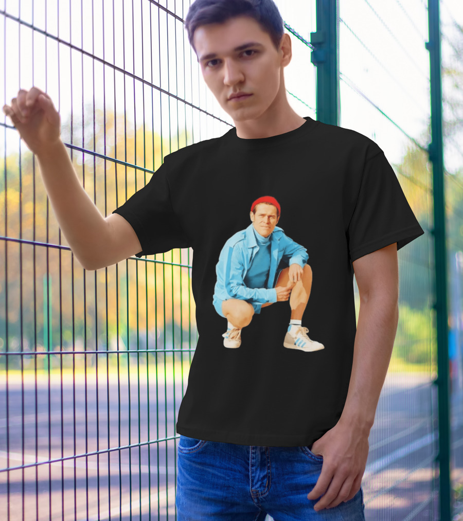 Klaus Willem Dafoe Retro Style With Red Beanie And Blue Tracksuit T-Shirt