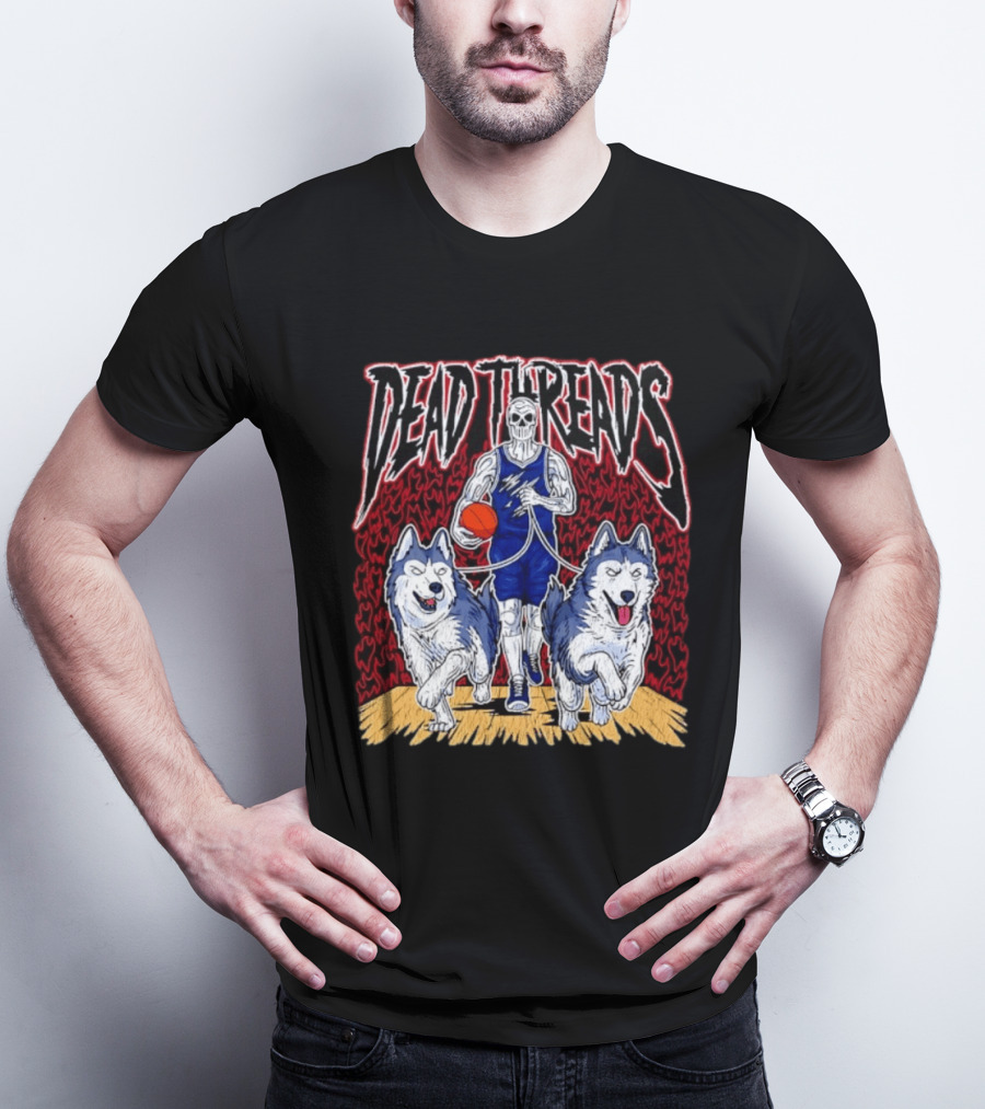 Dead Threads Skeleton Basketball Huskies Flames T-Shirt