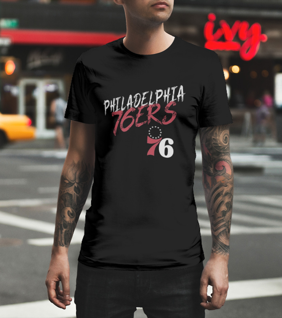 LeBron James Philadelphia 76ers Royal Hustle Name & Number 2 Sided Philadelphia 76ers 76 T-Shirt