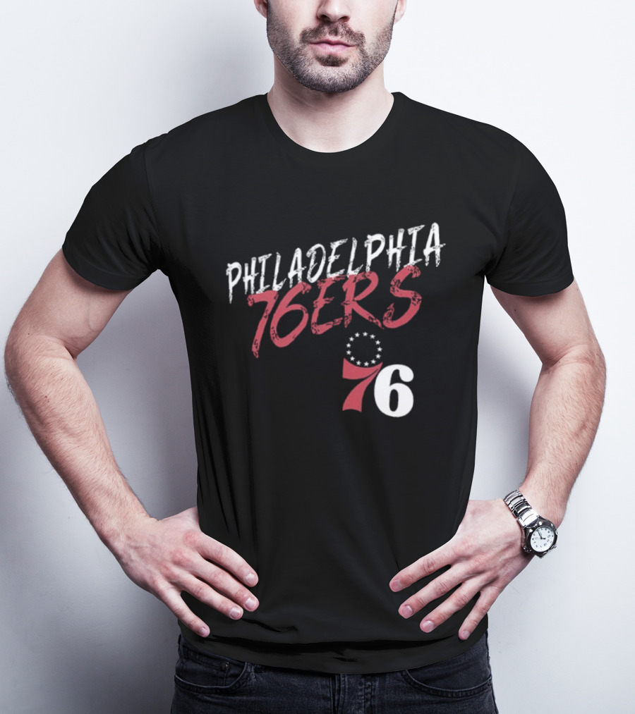 LeBron James Philadelphia 76ers Royal Hustle Name & Number 2 Sided Philadelphia 76ers 76 T-Shirt