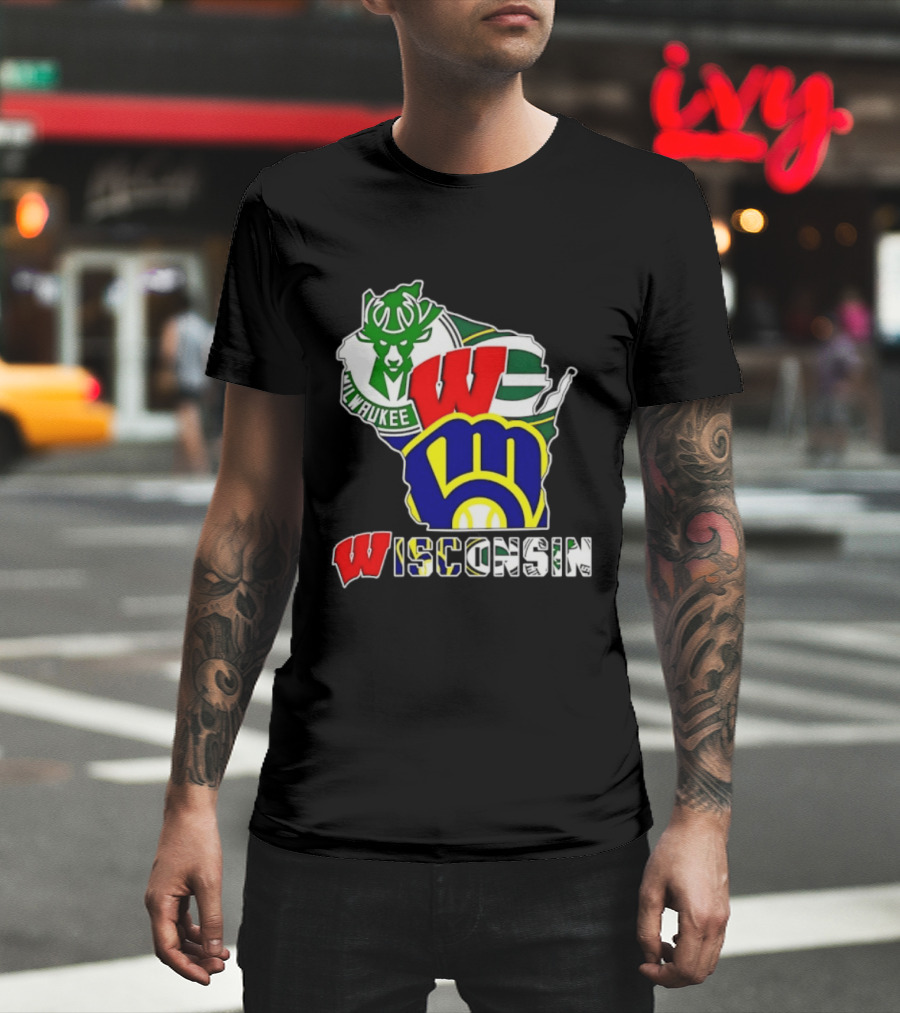 Milwaukee Bucks Green Bay Packers Milwaukee Brewers Collage Wisconsin T-Shirt