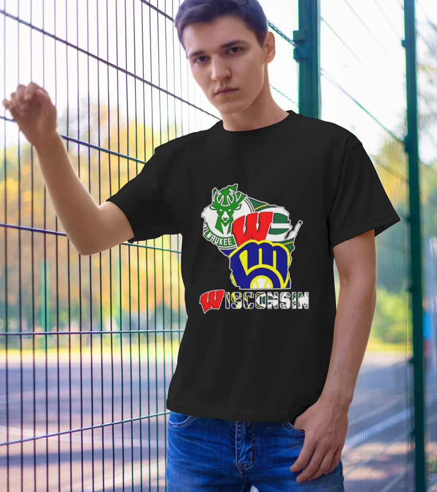 Milwaukee Bucks Green Bay Packers Milwaukee Brewers Collage Wisconsin T-Shirt