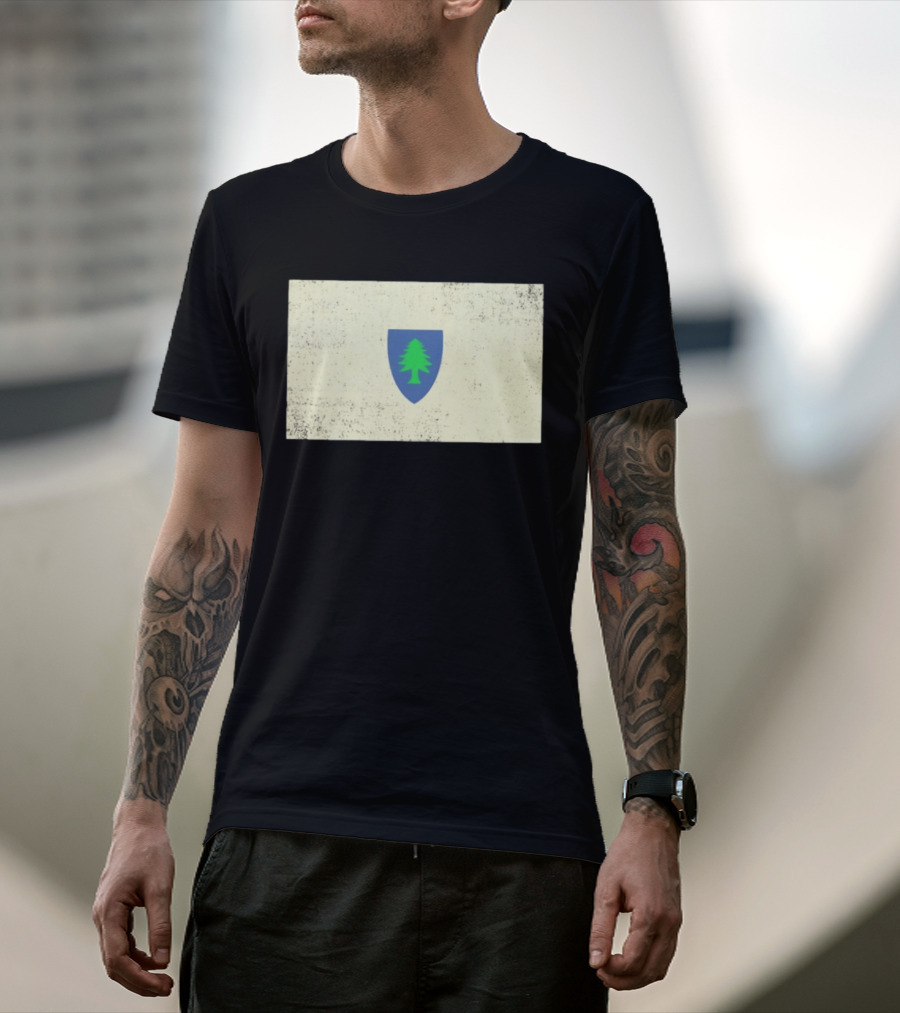 Massachusetts Flag Pine Tree Symbol On Vintage Shield T-Shirt