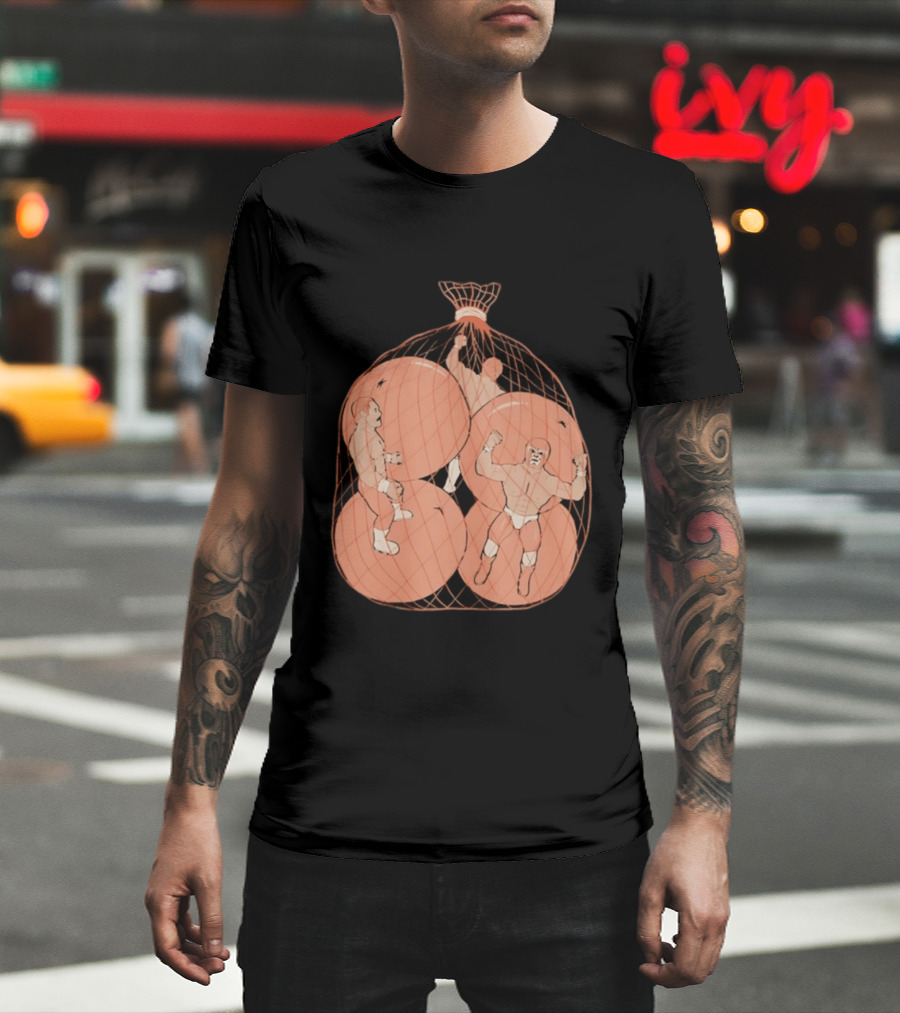 Wrestlers In Orange Produce Bag Mesh T-Shirt