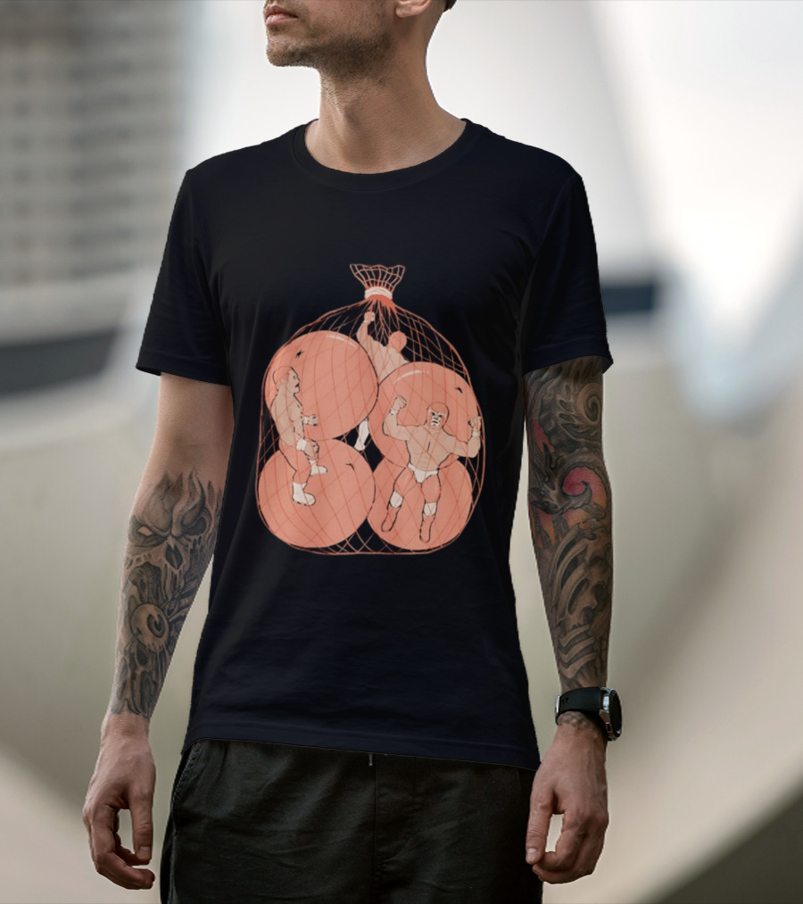 Wrestlers In Orange Produce Bag Mesh T-Shirt