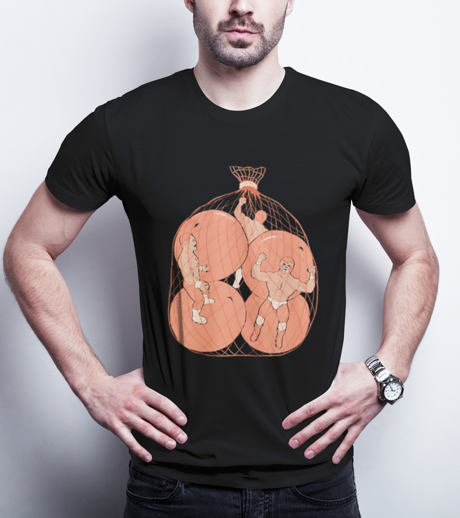 Wrestlers In Orange Produce Bag Mesh T-Shirt