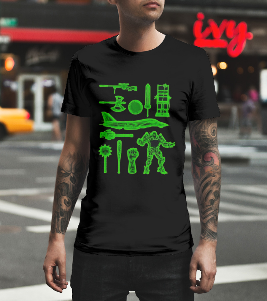Ring Weapons Axe Sword Jet Robot Icon Collection T-Shirt