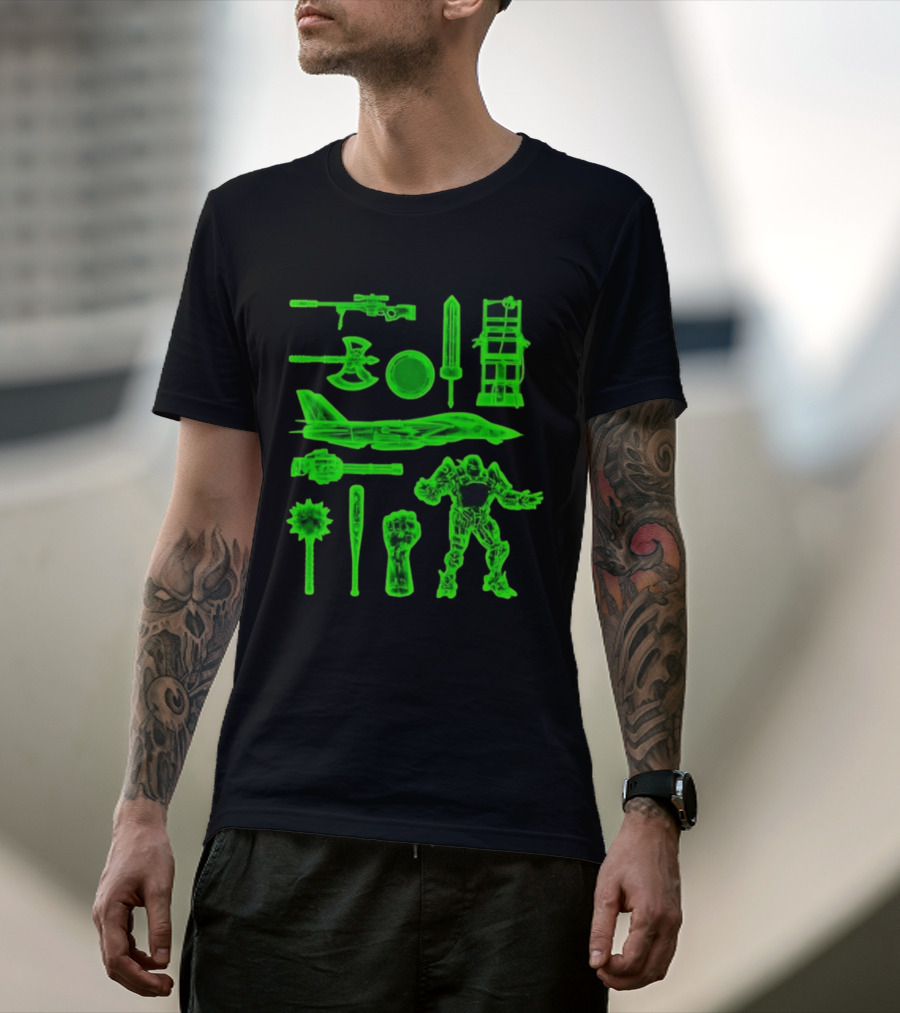 Ring Weapons Axe Sword Jet Robot Icon Collection T-Shirt