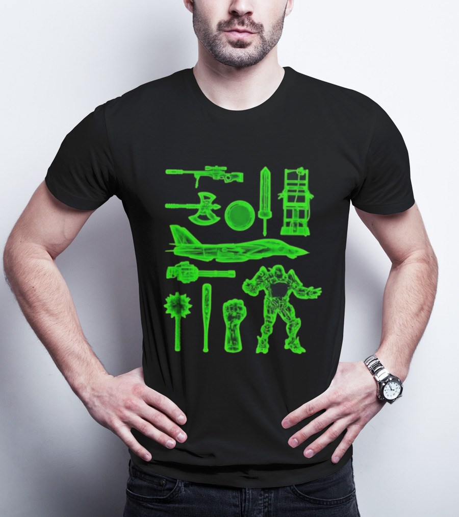 Ring Weapons Axe Sword Jet Robot Icon Collection T-Shirt
