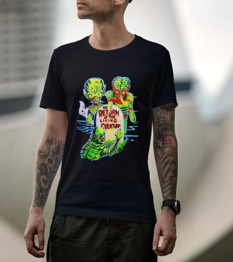 The Return Of The Living Creature Horror Movie Monsters And Tombstone Scene T-Shirt