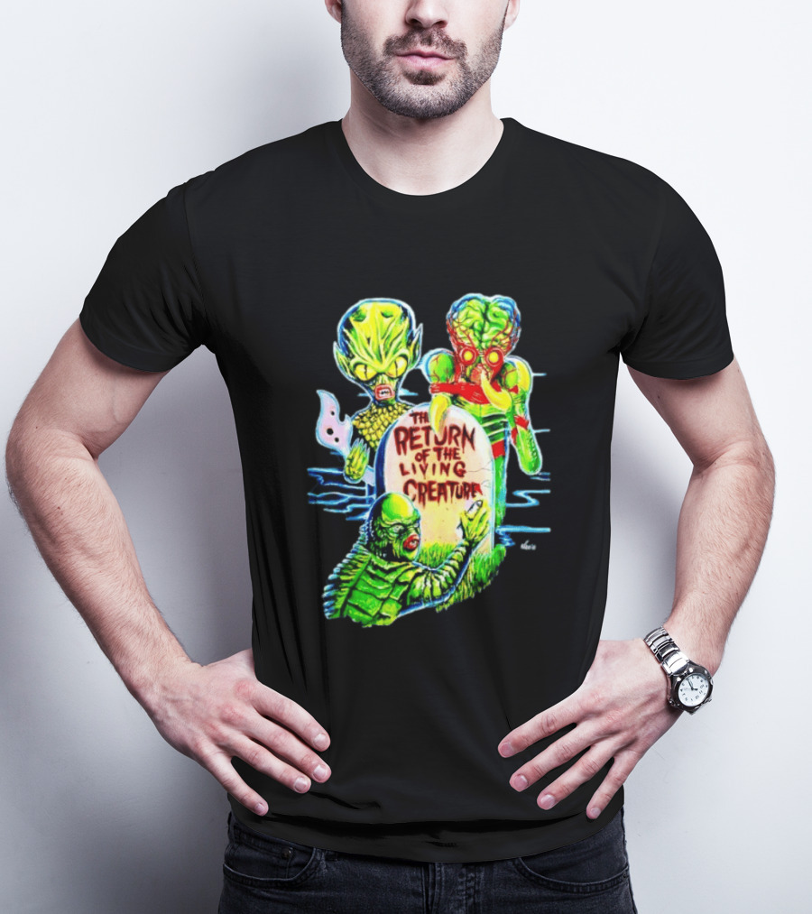 The Return Of The Living Creature Horror Movie Monsters And Tombstone Scene T-Shirt