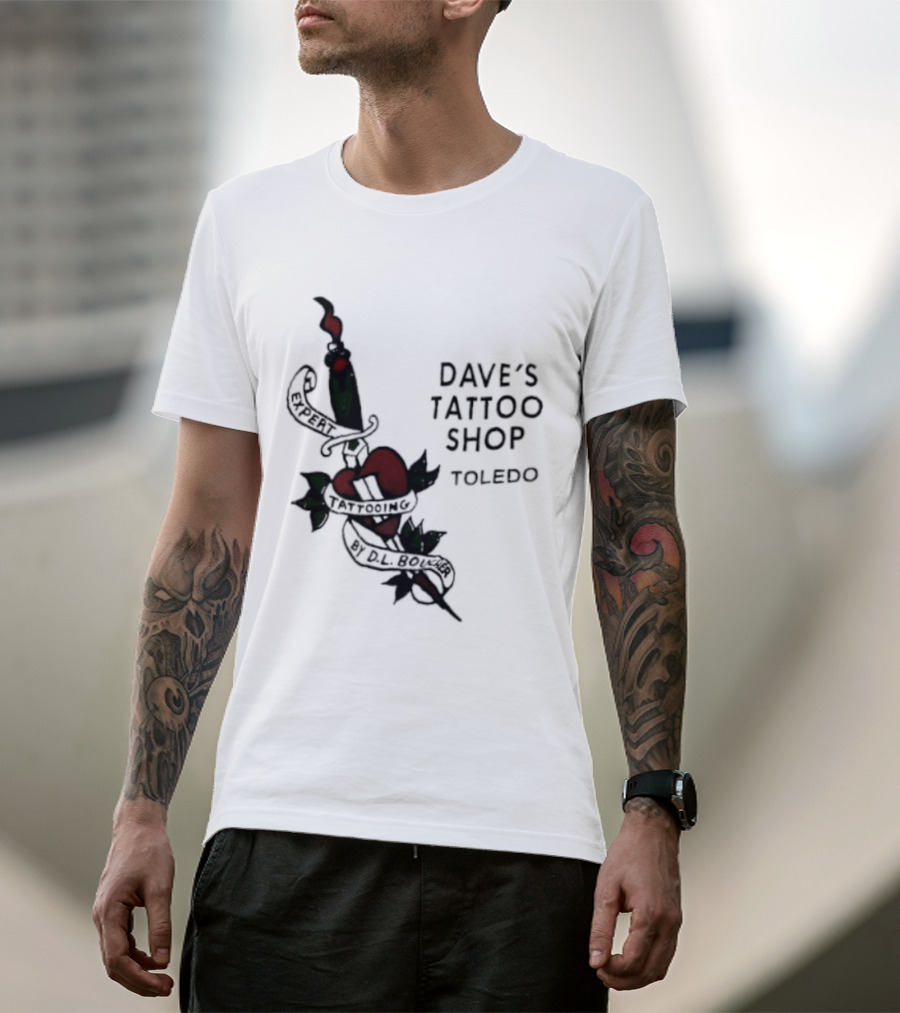 Dave's Tattoo Shop Toledo Expert Tattooing By DL Boucher Heart And Dagger Tattoo T-Shirt