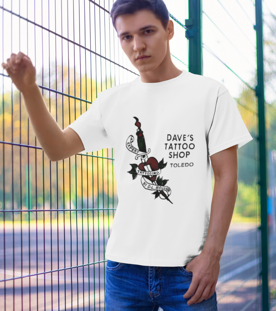 Dave's Tattoo Shop Toledo Expert Tattooing By DL Boucher Heart And Dagger Tattoo T-Shirt
