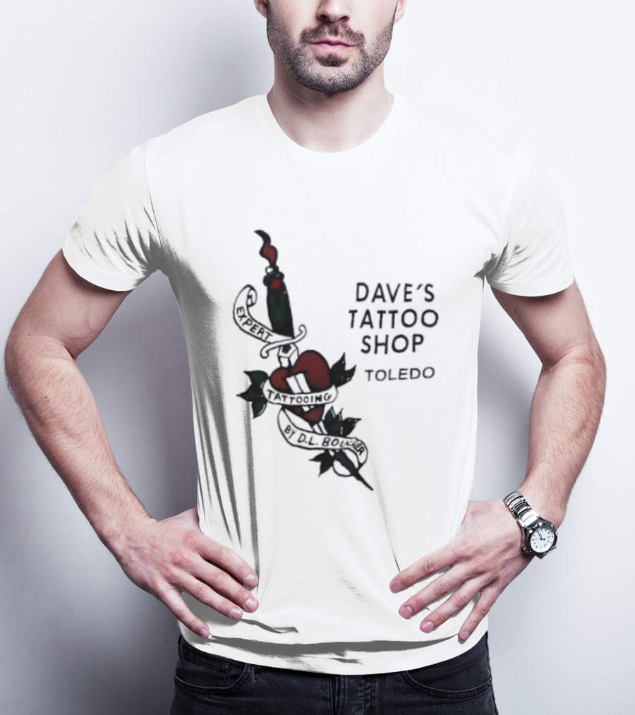 Dave's Tattoo Shop Toledo Expert Tattooing By DL Boucher Heart And Dagger Tattoo T-Shirt