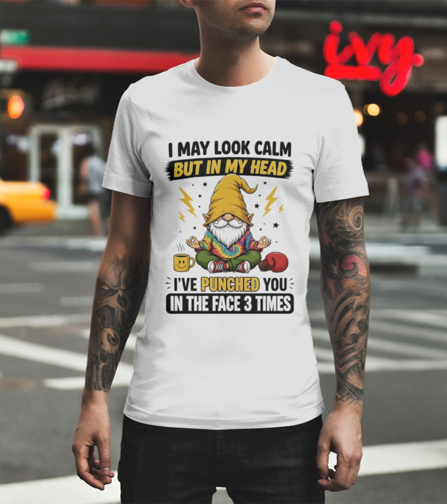 Gnome I May Look Calm But In My Head I've Punched You In The Face 3 Times T-Shirt