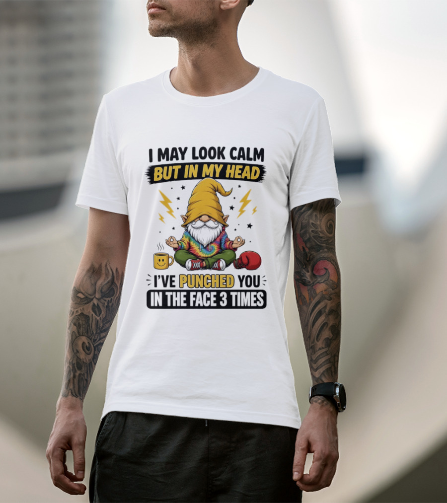 Gnome I May Look Calm But In My Head I've Punched You In The Face 3 Times T-Shirt
