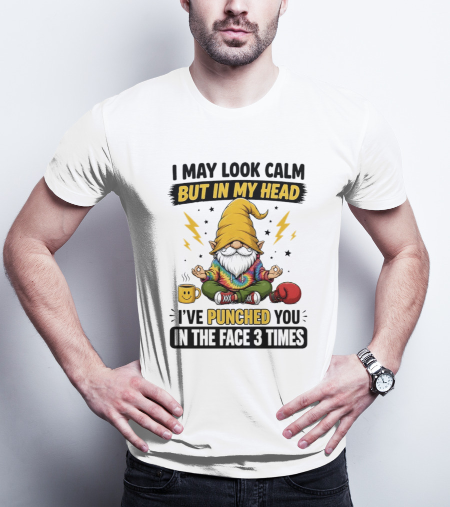 Gnome I May Look Calm But In My Head I've Punched You In The Face 3 Times T-Shirt