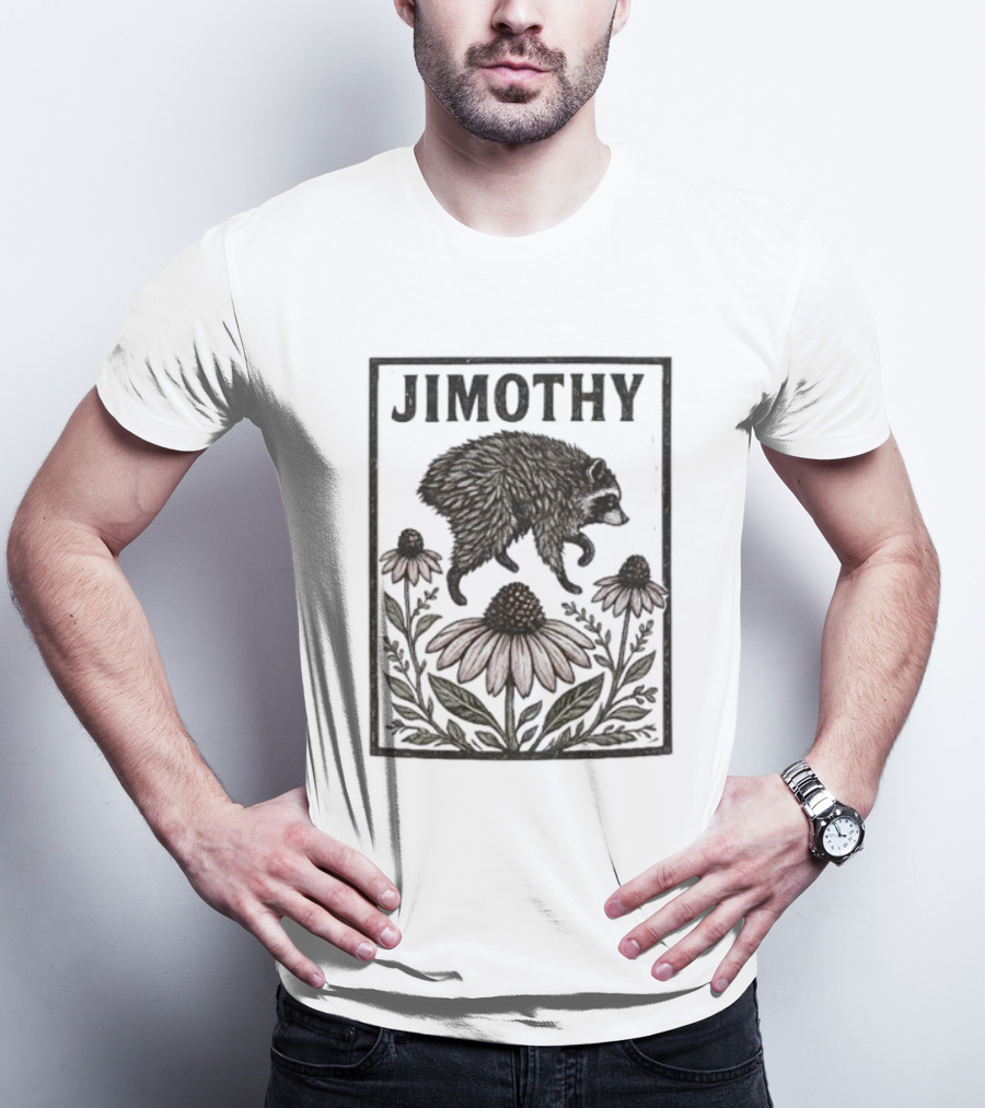 Jimothy Raccoon Coneflower Botanical Floral T-Shirt