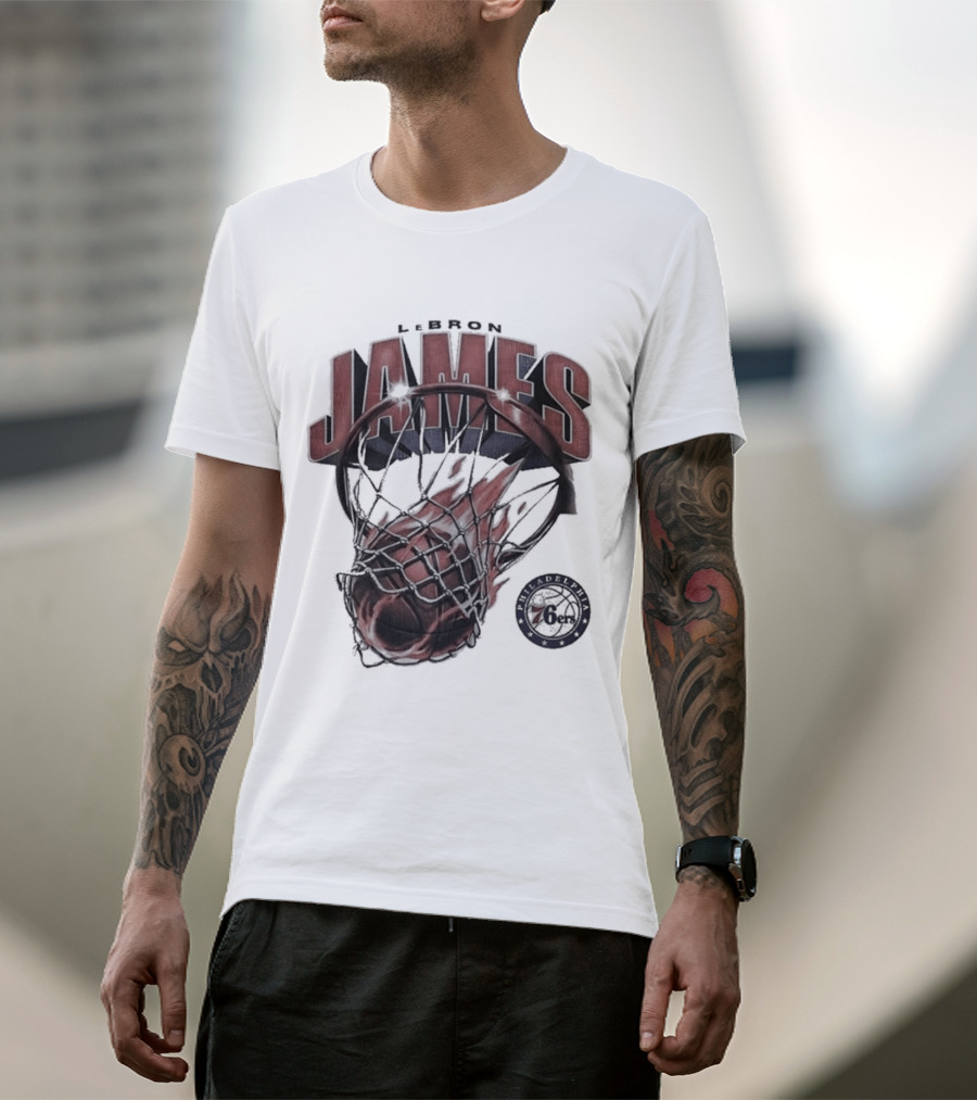 LeBron James 76ers Basketball Iconic Slam Dunk 76ers T-Shirt