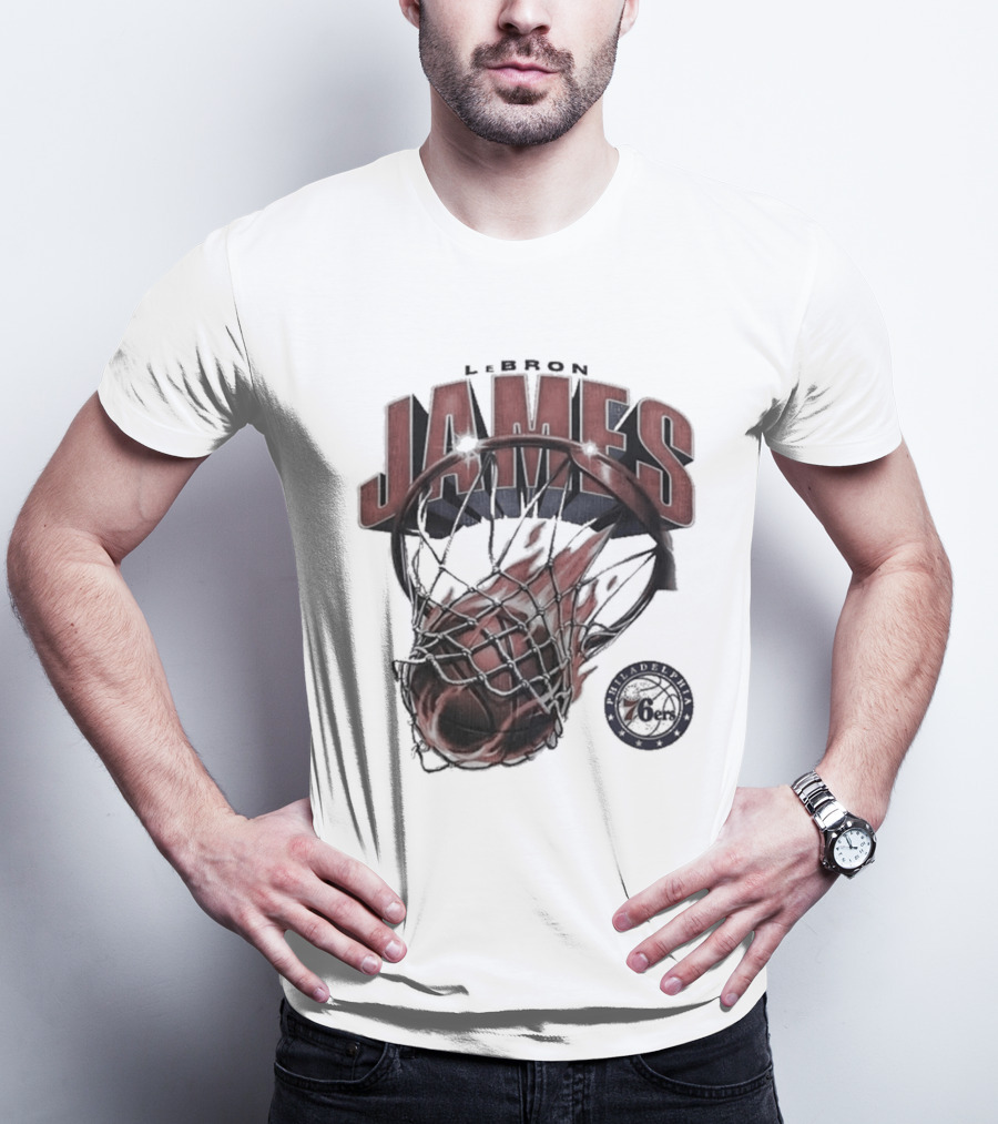 LeBron James 76ers Basketball Iconic Slam Dunk 76ers T-Shirt