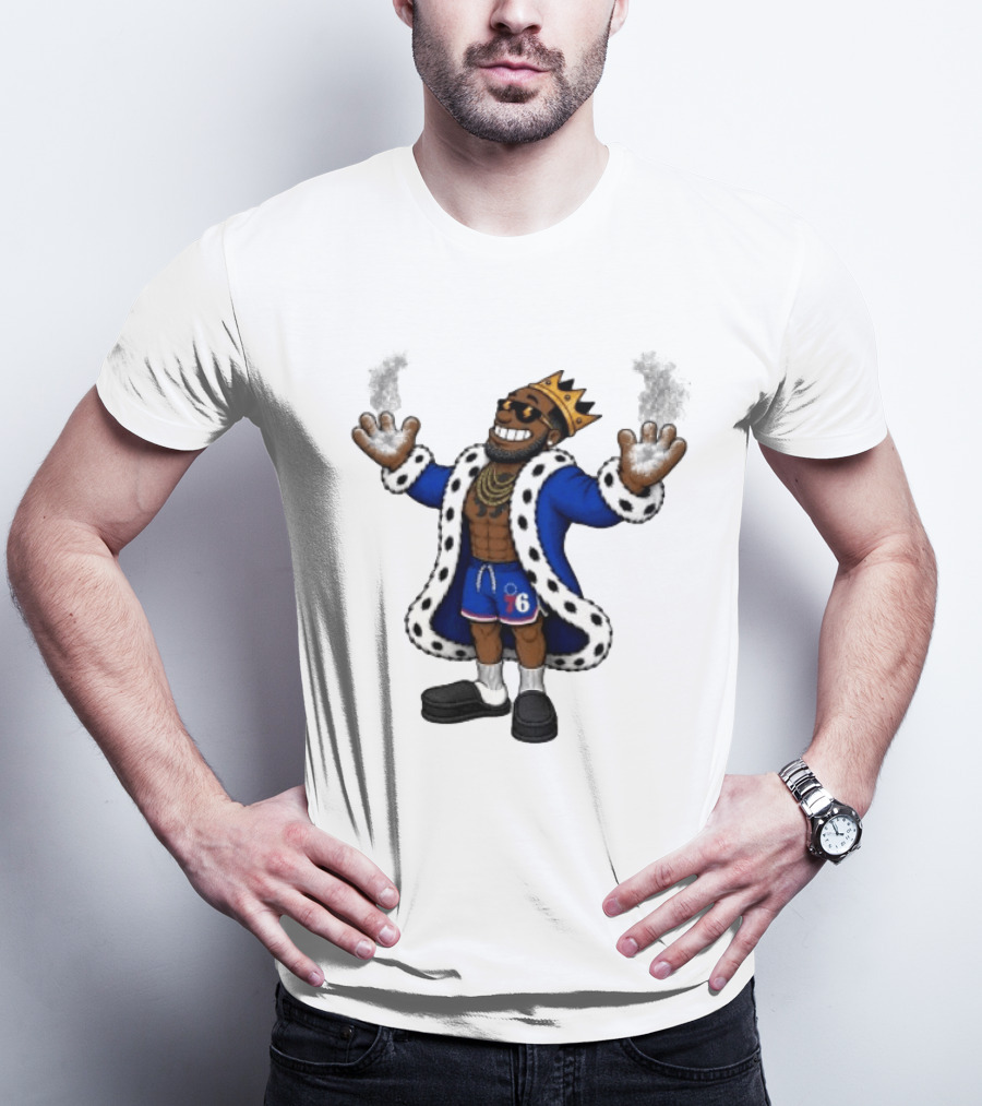 Philadelphia 76ers Cartoon King LeBron James Style Player With Crown And Robe T-Shirt