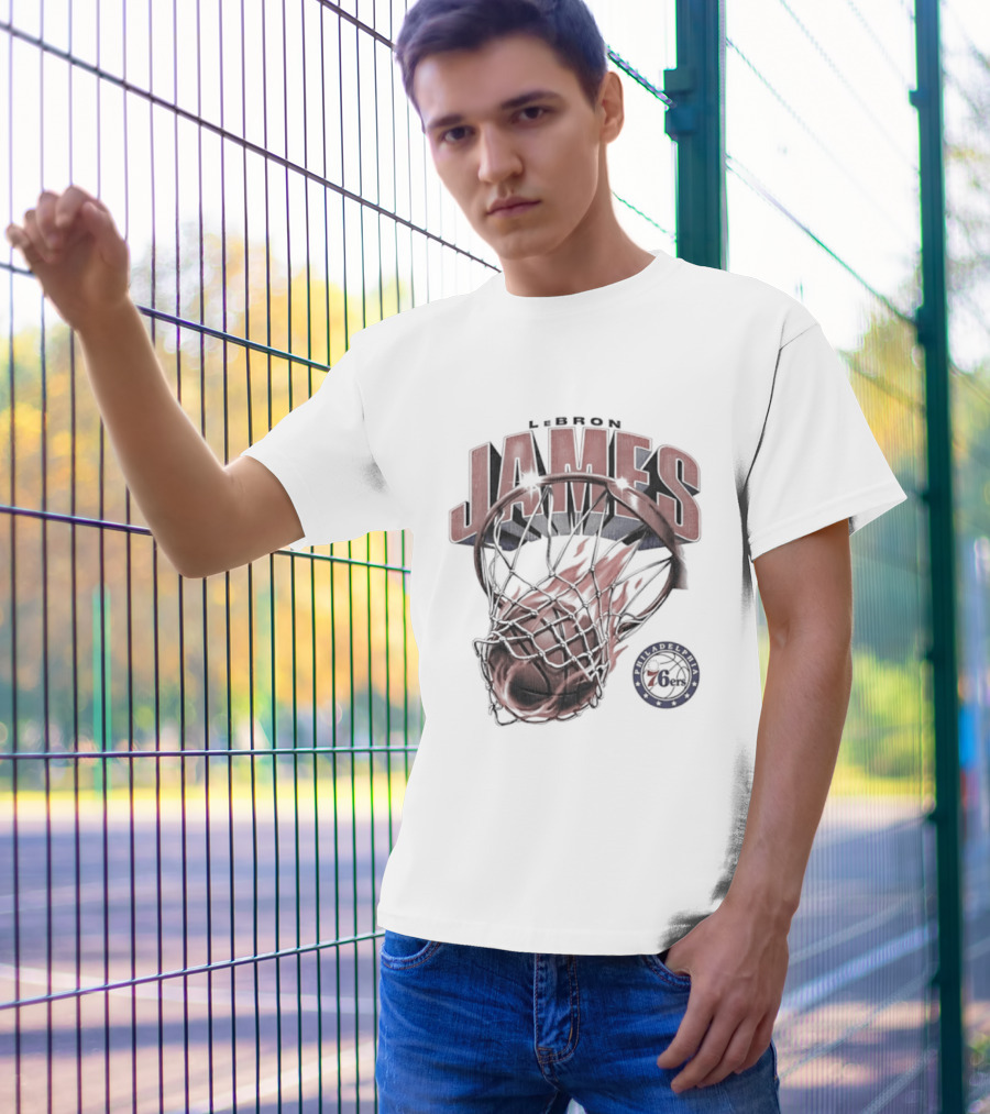 LeBron James Basketball Hoop Fire Philadelphia 76ers T-Shirt