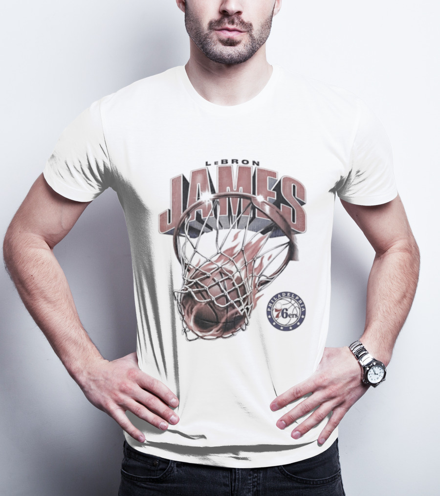 LeBron James Basketball Hoop Fire Philadelphia 76ers T-Shirt
