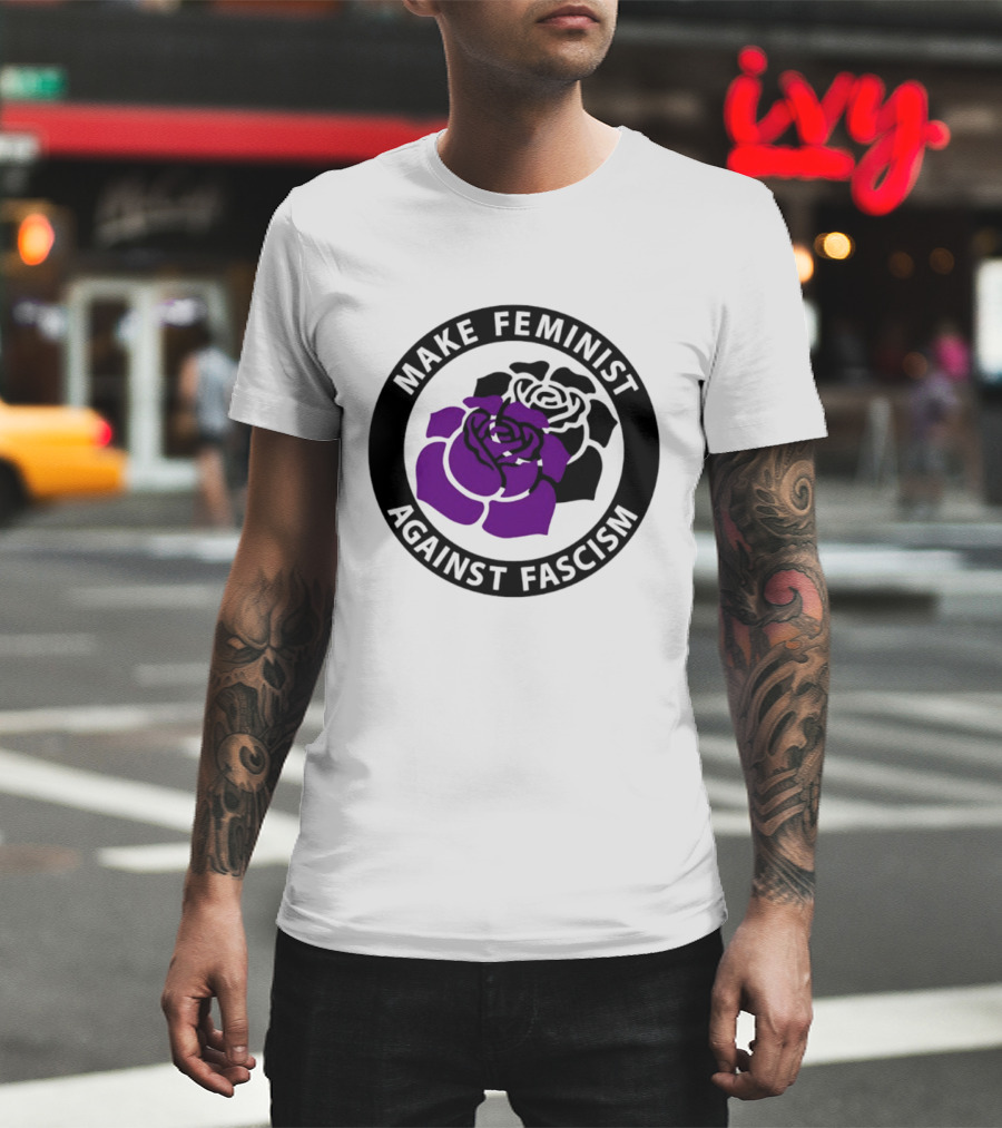 Make Feminist Against Fascism Purple Black Rose T-Shirt