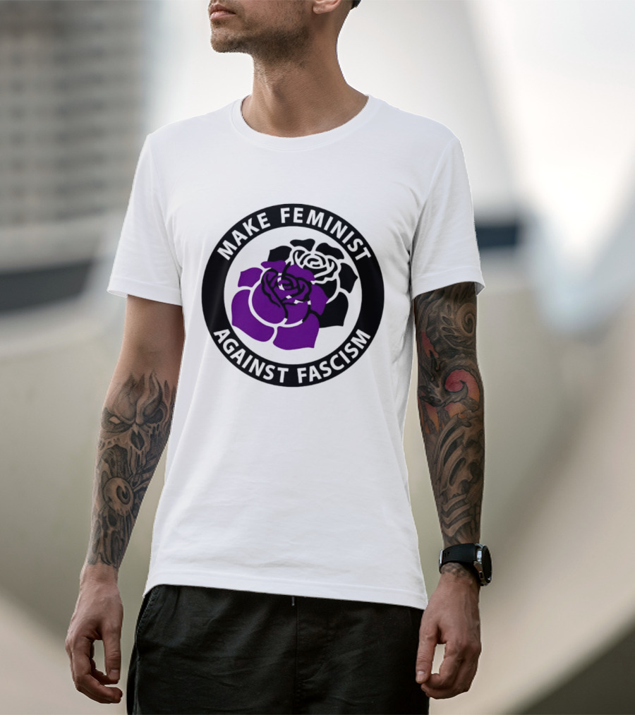 Make Feminist Against Fascism Purple Black Rose T-Shirt
