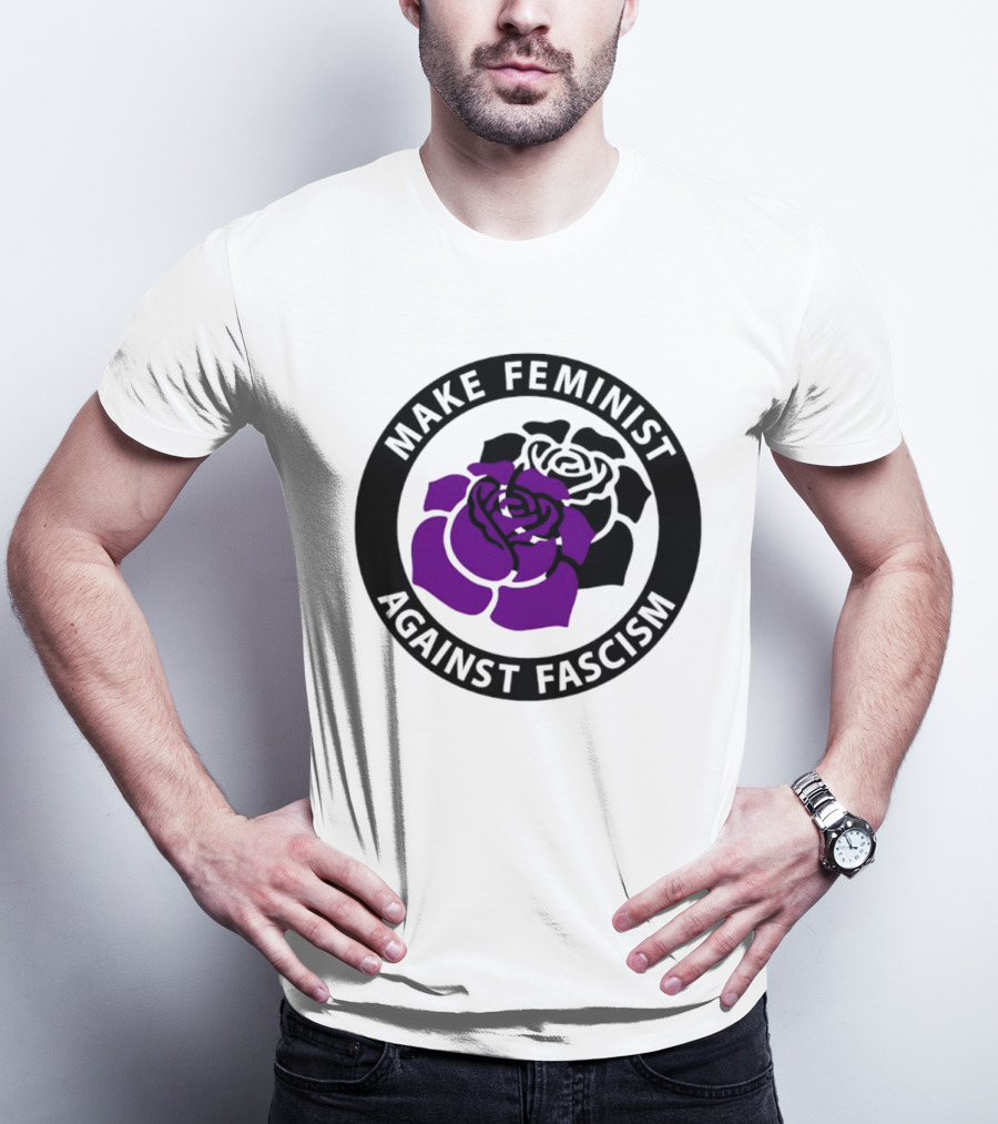 Make Feminist Against Fascism Purple Black Rose T-Shirt