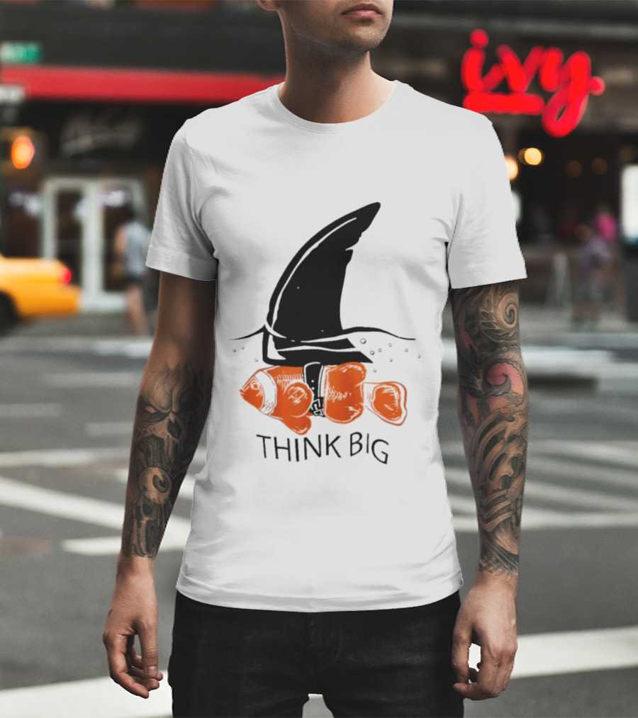 Think Big Goldfish Wearing Shark Fin T-Shirt