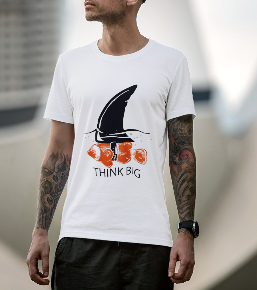 Think Big Goldfish Wearing Shark Fin T-Shirt