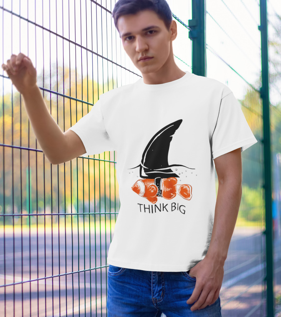 Think Big Goldfish Wearing Shark Fin T-Shirt