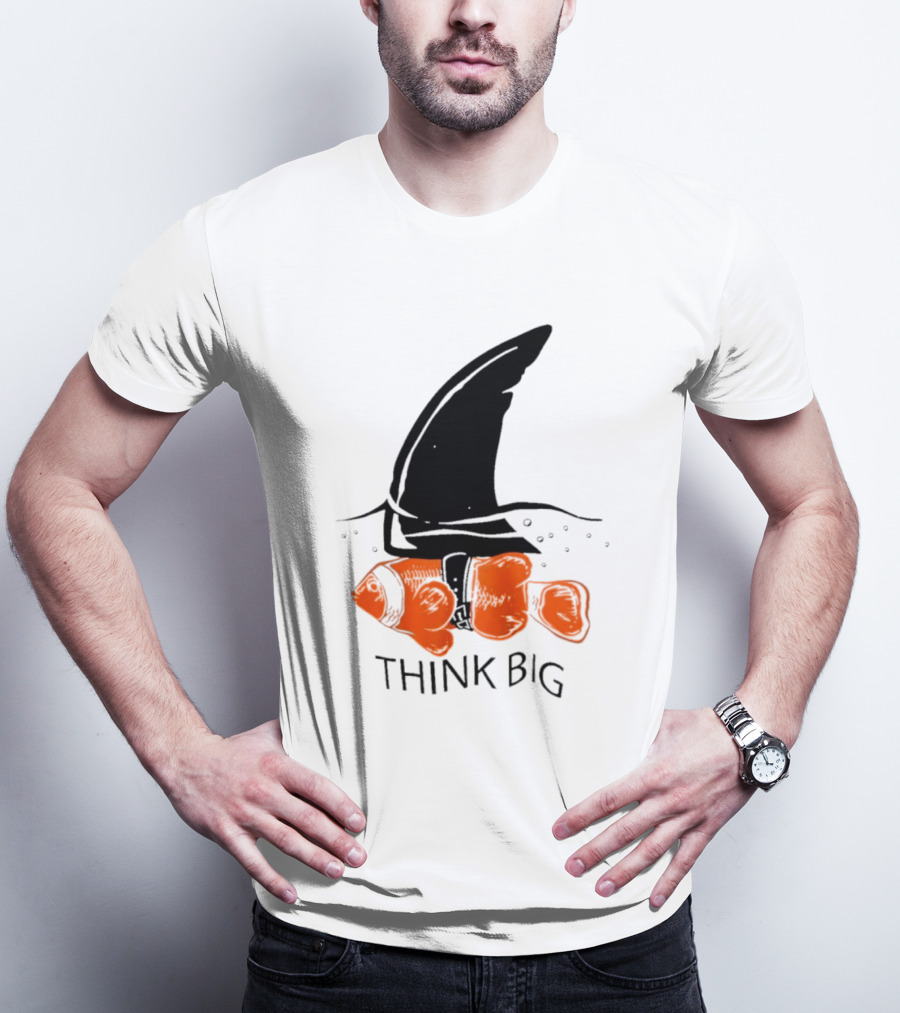 Think Big Goldfish Wearing Shark Fin T-Shirt