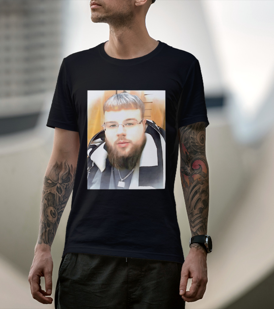 Joeyy Miracle Face Person Wearing Glasses And Chain With Striped Scarf T-Shirt