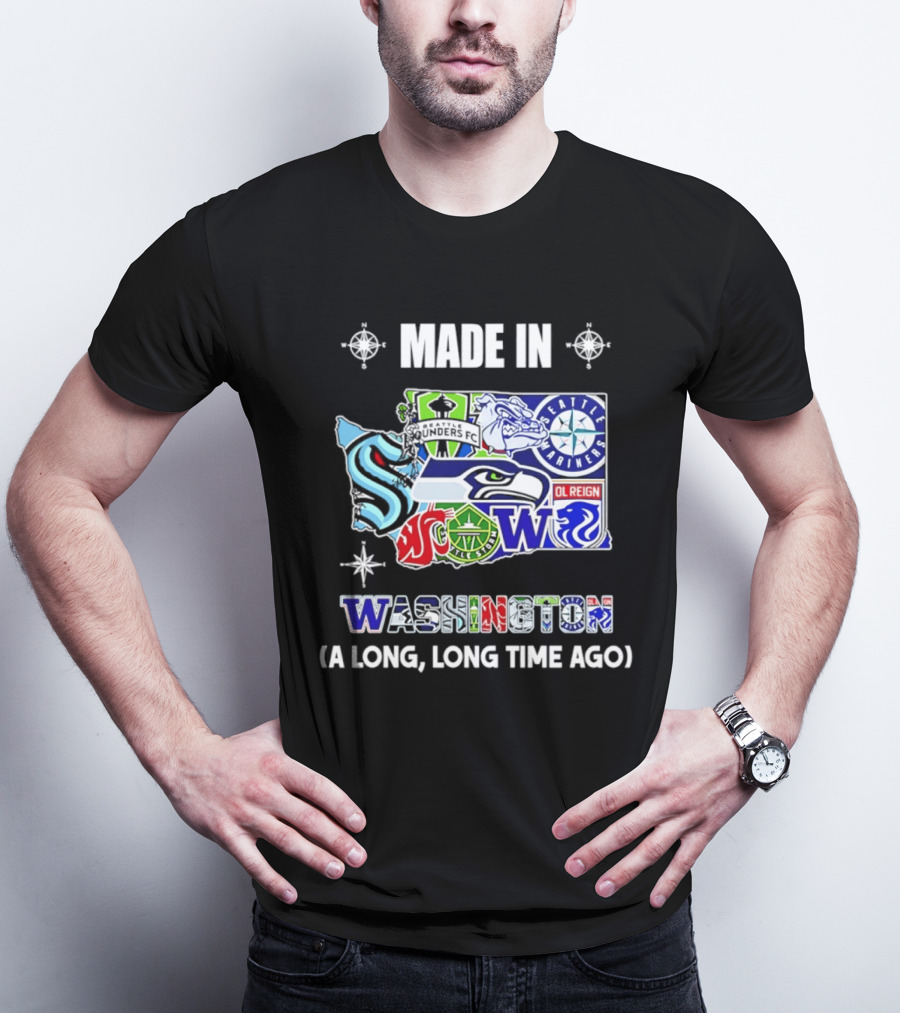 Made In Washington Seattle Mariners Seahawks Kraken Sports Team Map T-Shirt