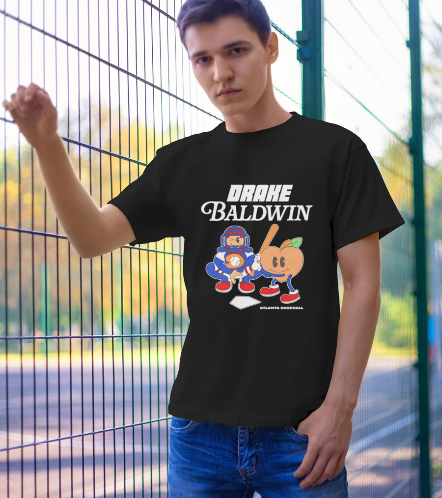 Drake Baldwin Atlanta Baseball Animated Peach Catcher T-Shirt