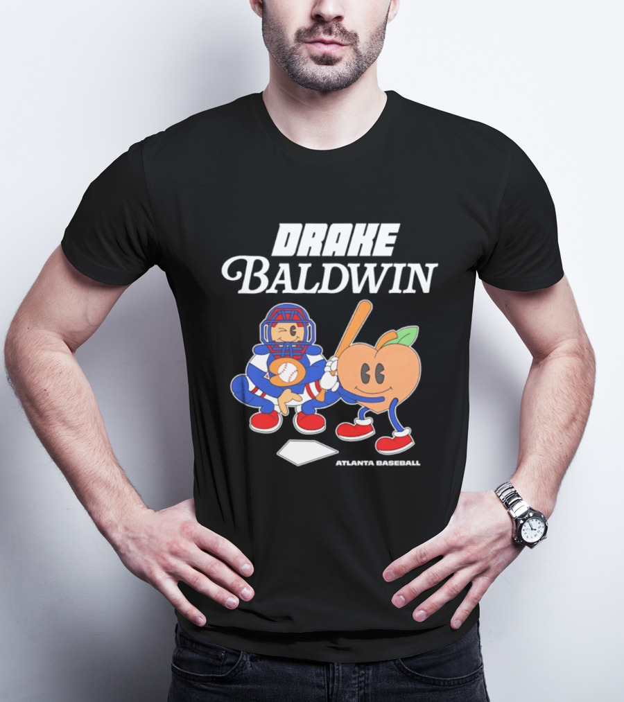 Drake Baldwin Atlanta Baseball Animated Peach Catcher T-Shirt