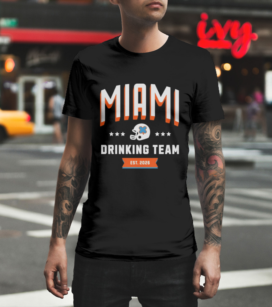 Miami Dolphins Drinking Team Est 2026 Football Helmet Stars T-Shirt