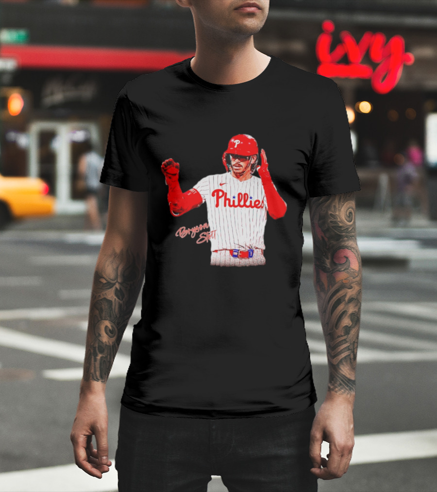 Philadelphia Phillies Bryson Stott Baseball Player Red And White Uniform T-Shirt