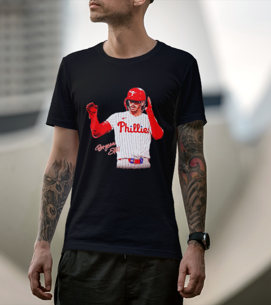 Philadelphia Phillies Bryson Stott Baseball Player Red And White Uniform T-Shirt