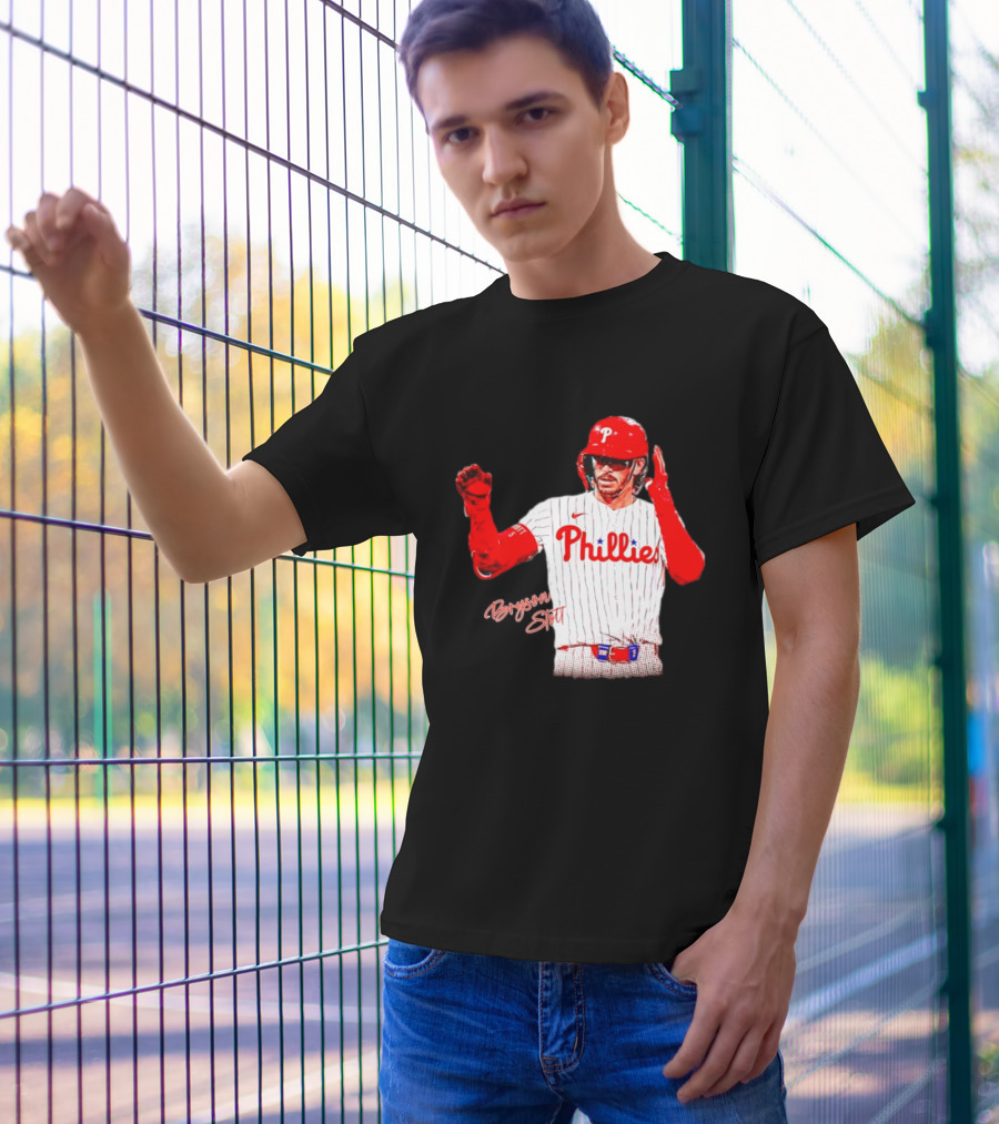 Philadelphia Phillies Bryson Stott Baseball Player Red And White Uniform T-Shirt