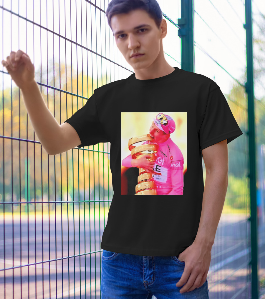 Tadej Pogacar 2024 Giro D'Italia Trophy Celebration In Pink Jersey T-Shirt